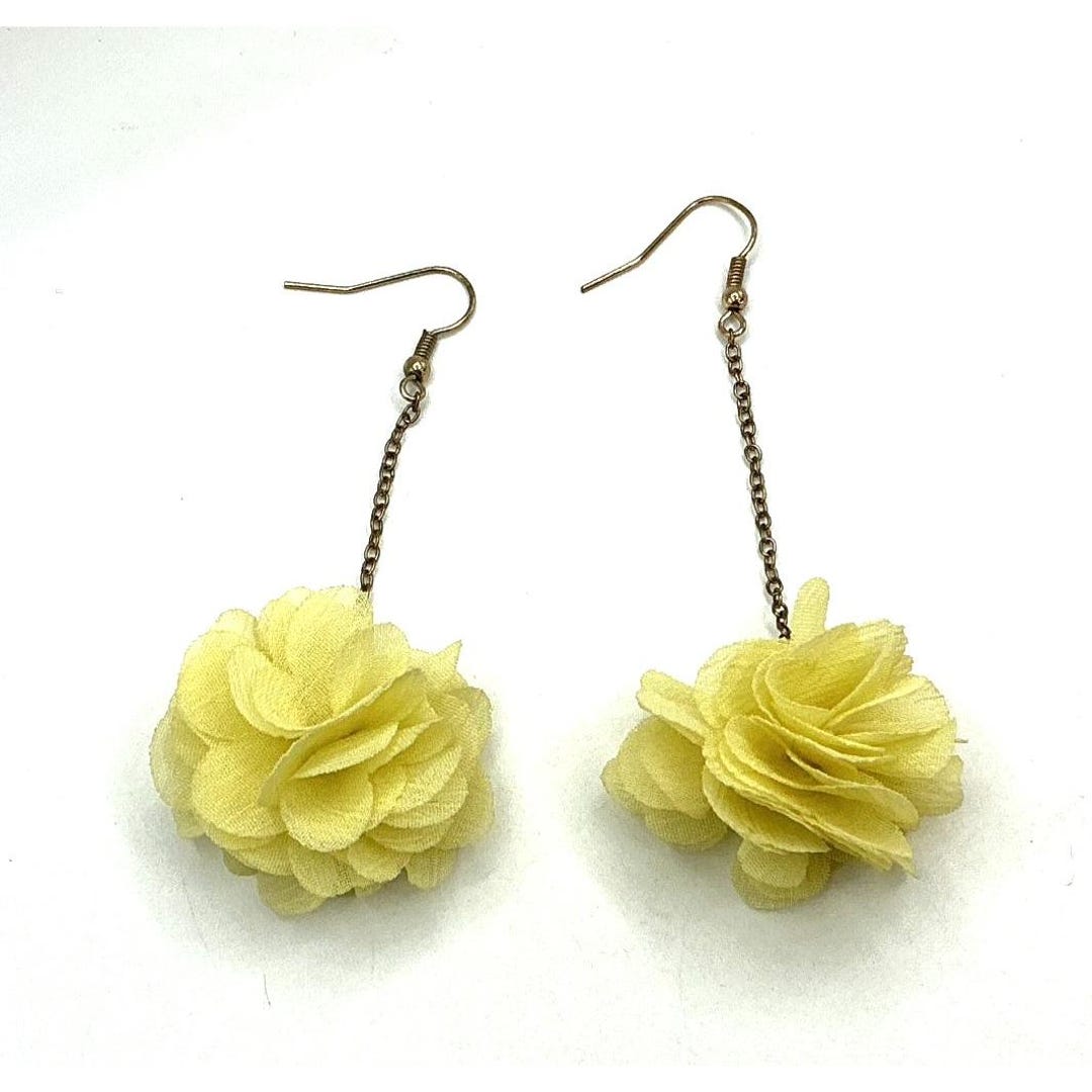 Yellow Flower Dangle Earrings With Gold Chain - Etsy