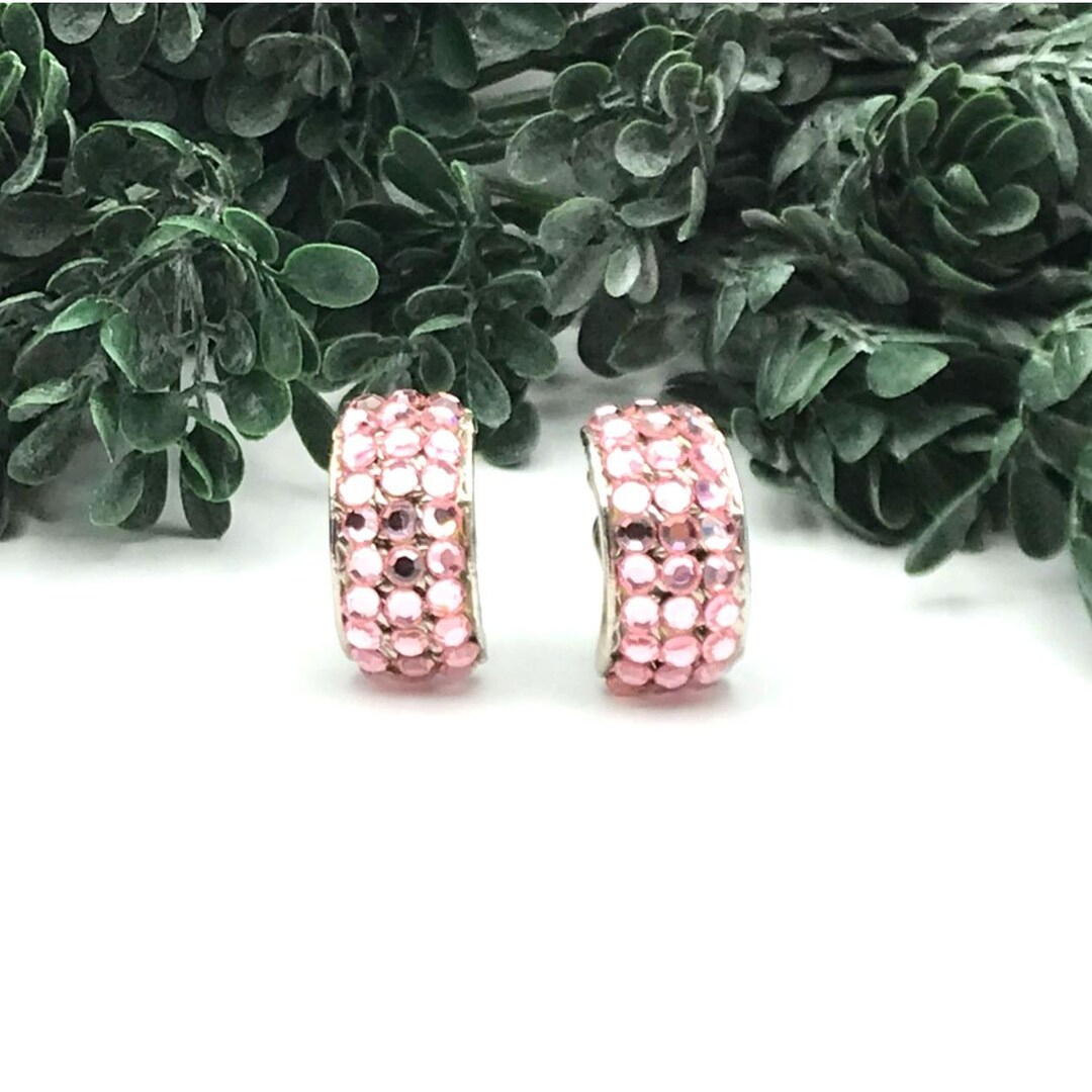 Vintage Pink Rhinestone Clip-on Earrings - Etsy