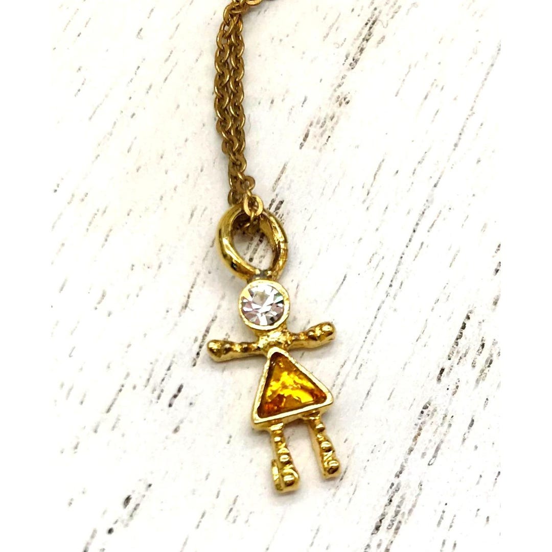 Vintage Style Gold Chain Necklace With Girl Charm Pendant & Rhinestone ...