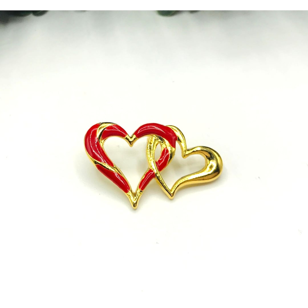 Pin Double Heart Pin Red Enamel - Etsy