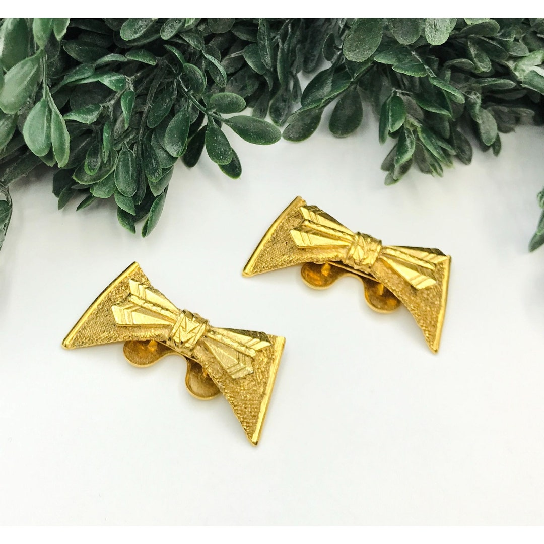 Vintage Shoe Clips Gold Tone Textured Finish Bow Design by Musi - Etsy