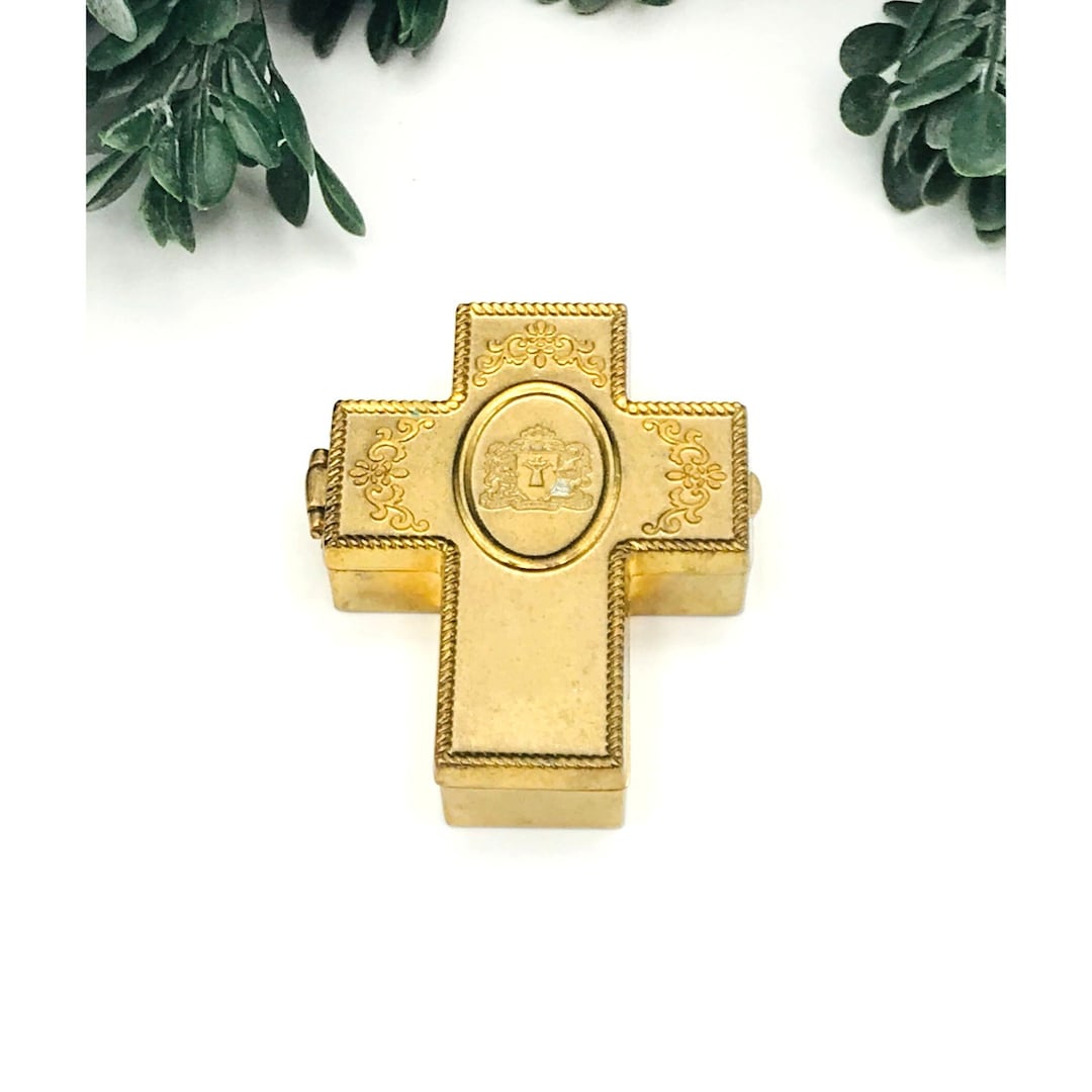 Vintage Cross Metal Trinket Box, Scroll Pattern - Etsy