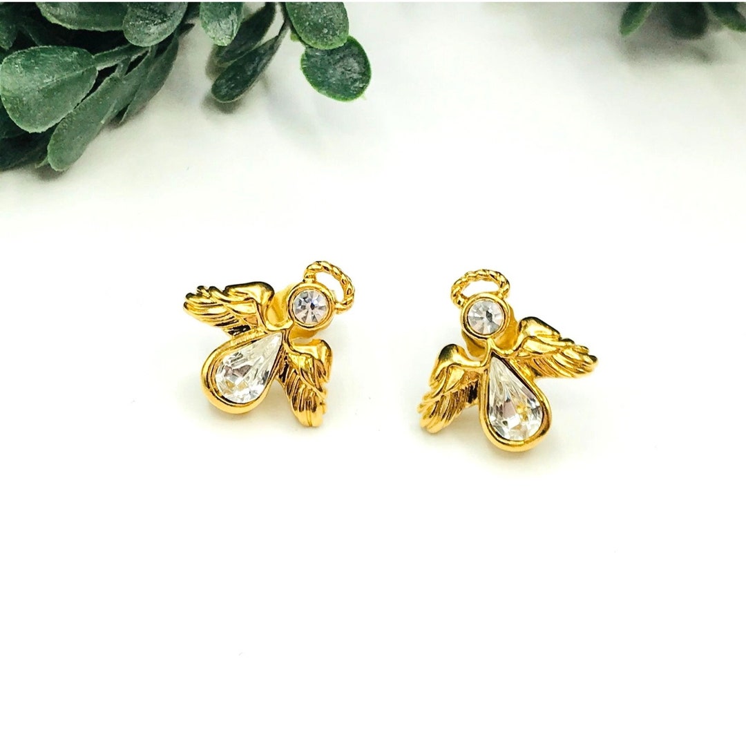 Vintage Angel Earrings Gold Tone Clear Gems by AVON - Etsy