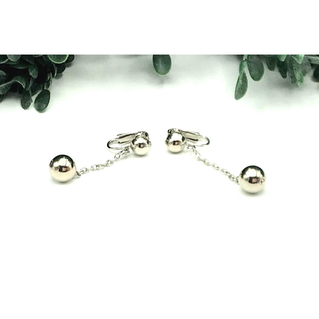 Vintage Style Silver Tone Dangle Ball Chain Clip-on Earrings - Etsy