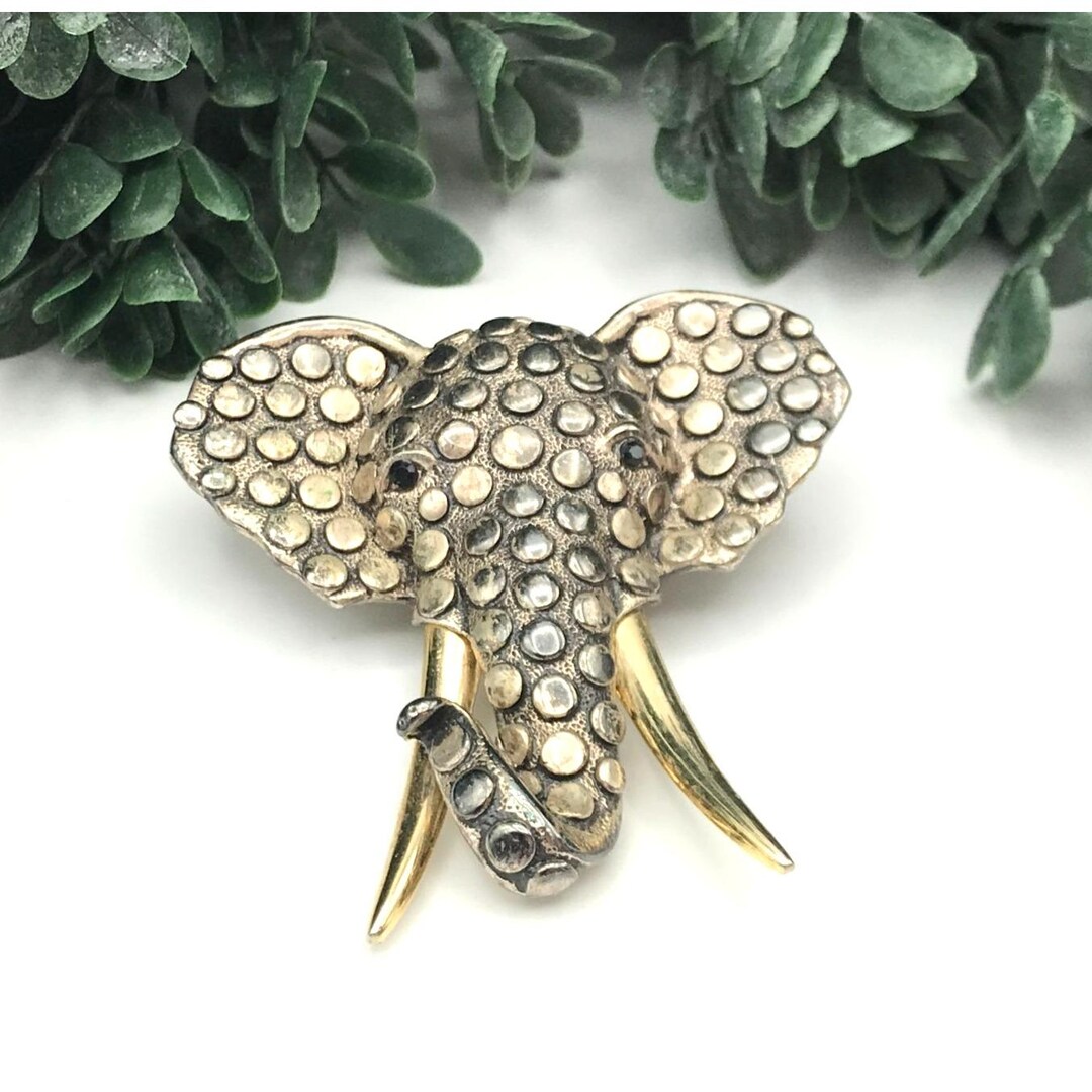 Vintage Gold Elephant Head Brooch Pin - Etsy
