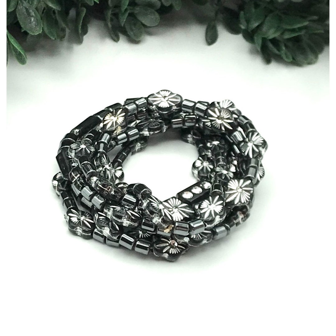 Bracelet Set of 6 Stretch Resin Grey Silver Tone Beads - Etsy