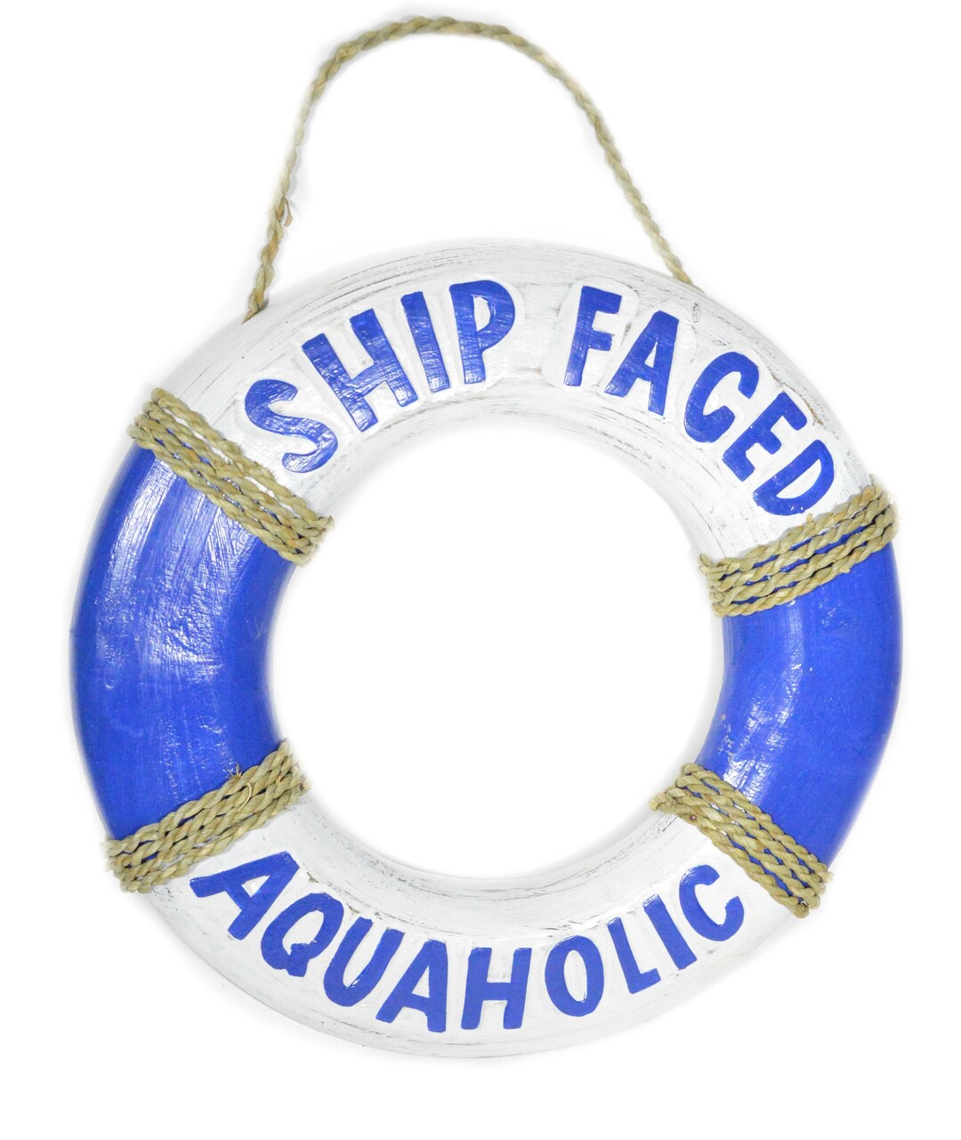 15 Hand Carved Lifesaver Buoy ship FACED Aquaholic Cute Sign White Wash ...