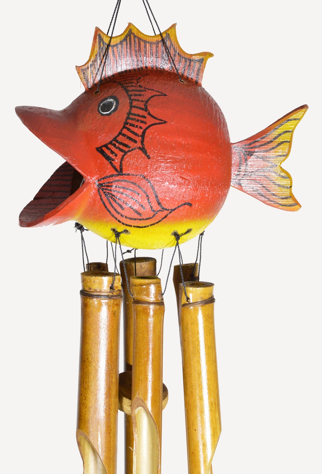 Large Beautiful Bamboo SEA OCEAN FISH Blow Wind Chime Outdoor Garden ...