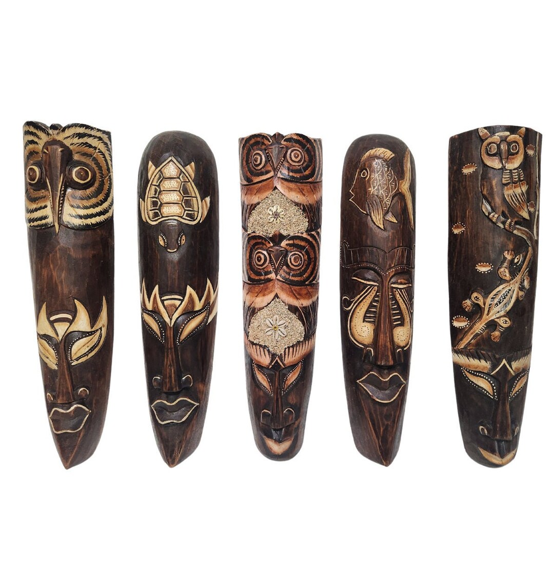 20 Large Set of 5 African Style Polynesian Hawaiian Tiki Turtle Owl ...