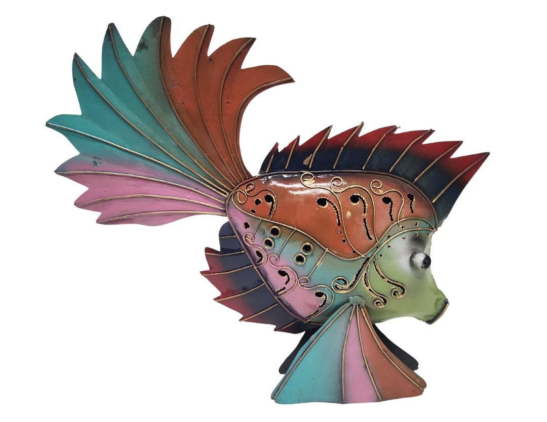 Large Beautiful Metal Standing FISH CANDLE HOLDER Tropical Island ...