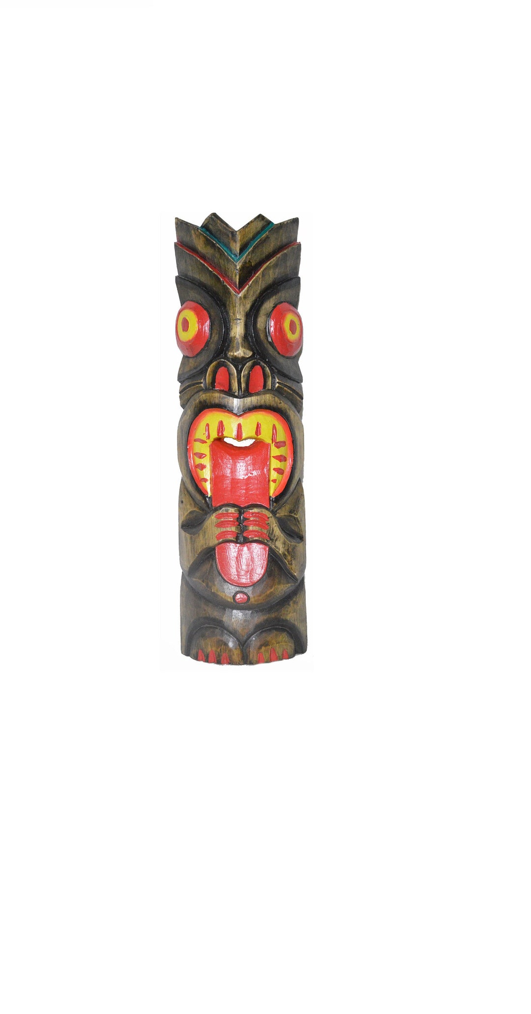 20 Large Tiki Mask BROWN TONGUE Tribal Polynesian Hawaiian Style Wall ...