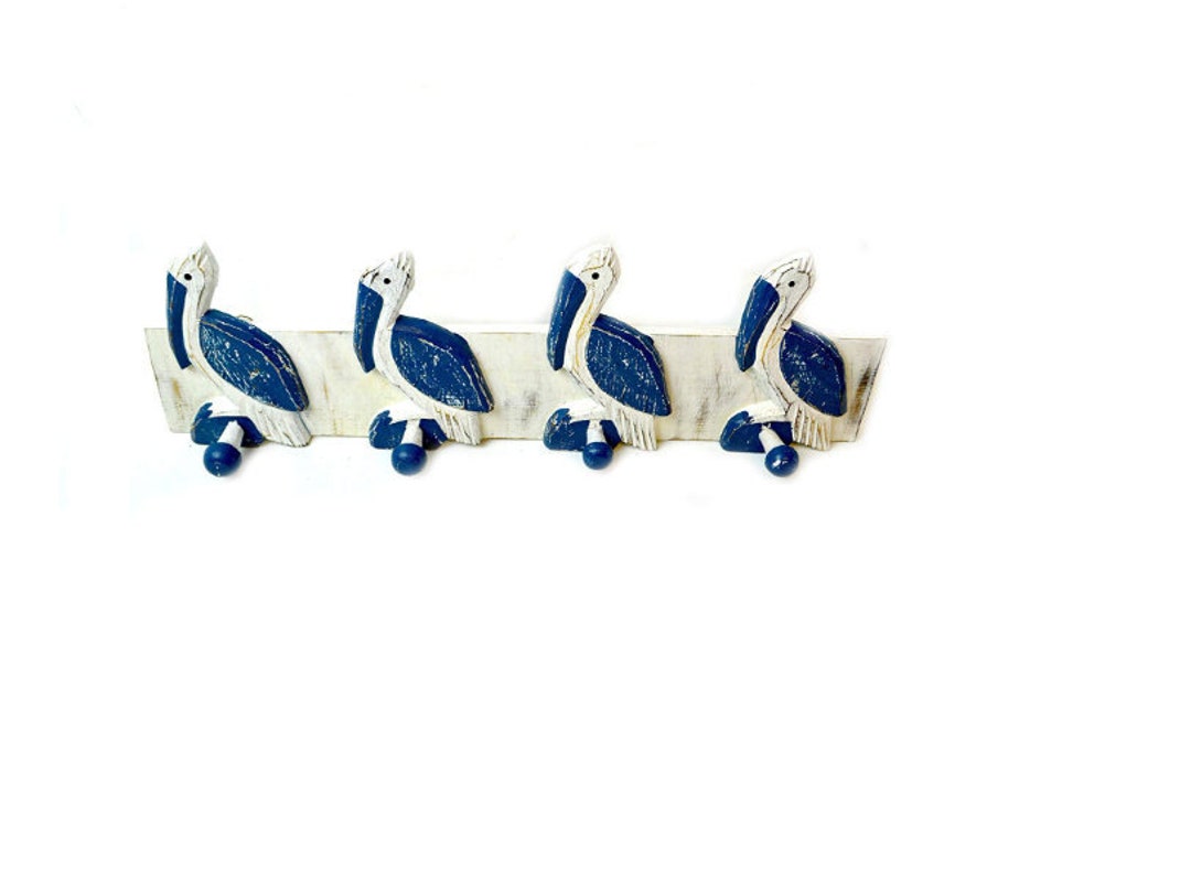 Beautiful Unique Wood PELICAN With HOOK Towels Beach Keys Hanger Holder ...