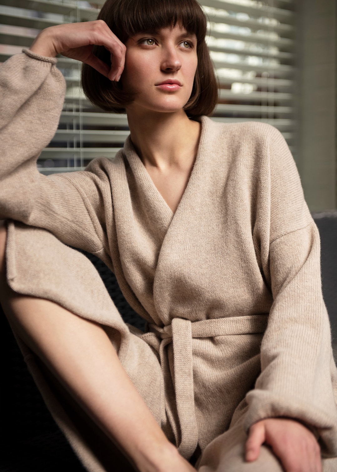 Cashmere/merino Wool Robe Cardigan, Knitted Plus Size Robe, Womens ...