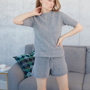 Cashmere Shirt and Shorts Pajama Set, Luxurious Cashmere Yoga Set, Pure ...