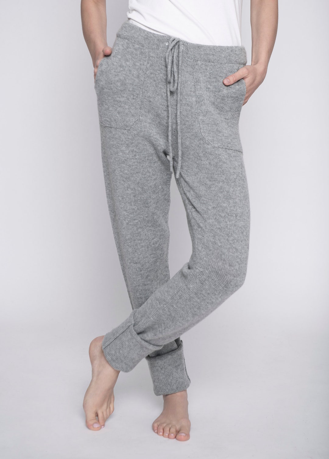 Cashmere and Wool Sweatpants for Women, Knitted Yoga Pants for Workout ...