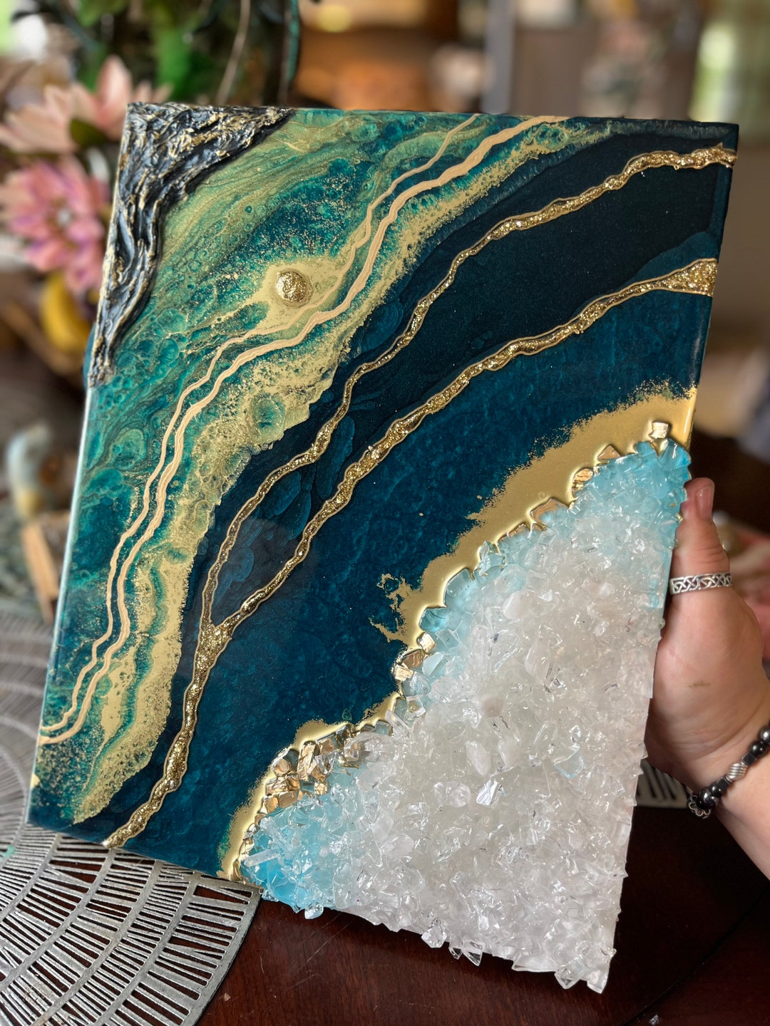 Geode Style Crystal Resin Art Made to Order With Genuine Crystals ...