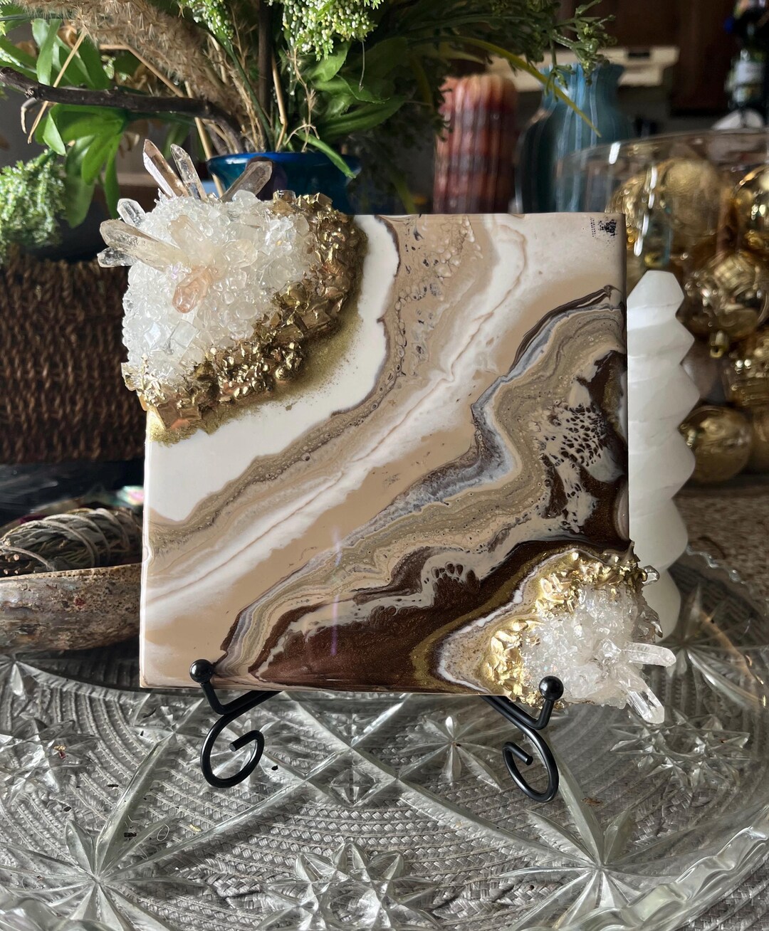 Handmade Crystal Geode Artwork: Textured Gemstone Decor (6x6 Canvas) - Etsy