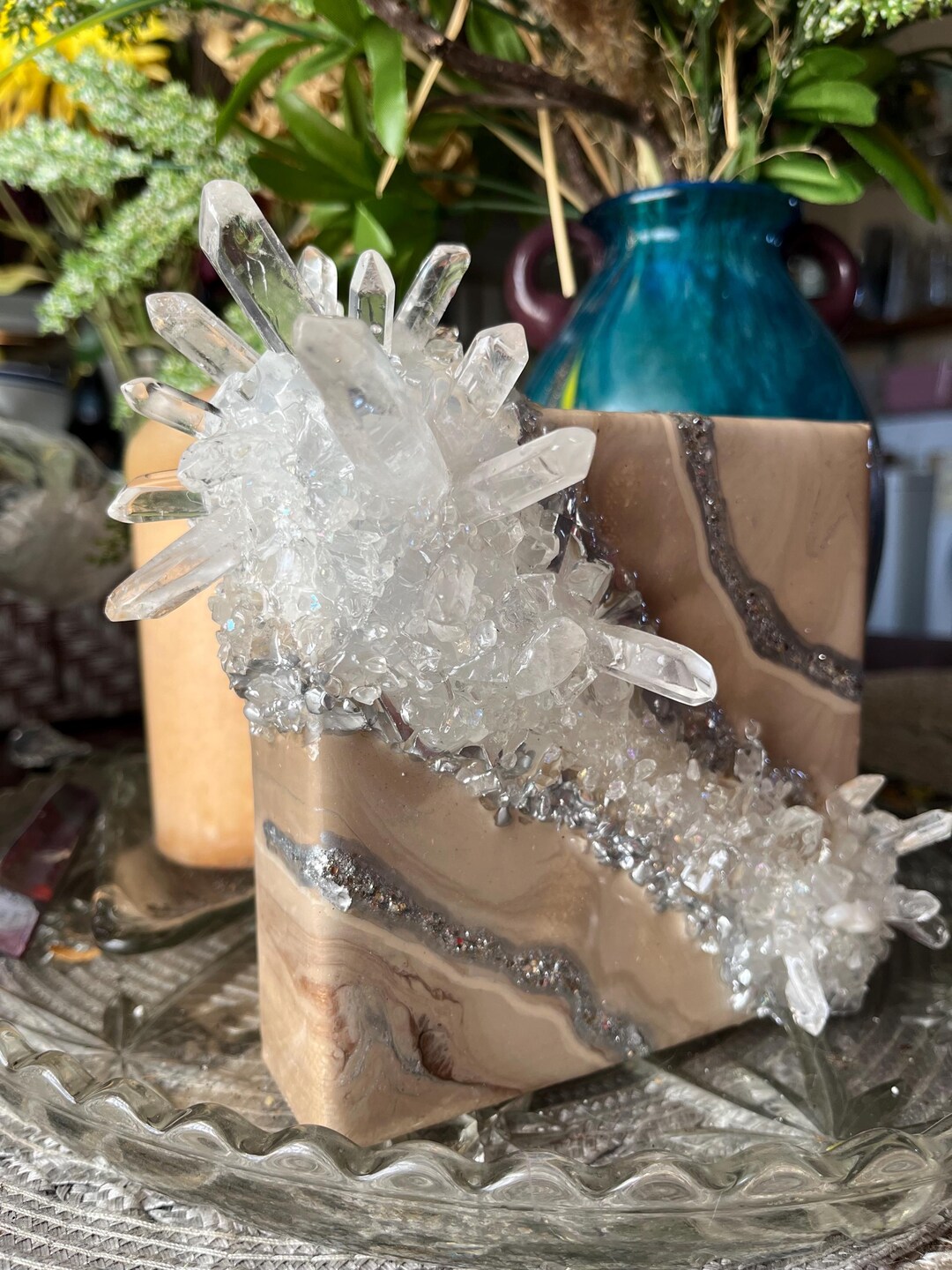Handmade Crystal Resin Custom Mini Geode Artwork - 3D Design With Wrap ...