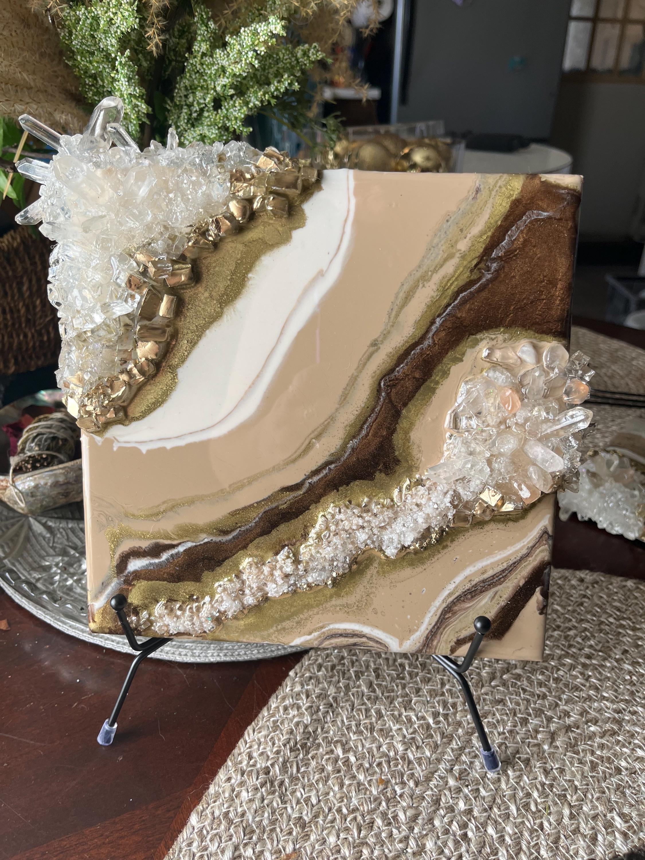Handmade Crystal Geode Artwork: Natural Quartz & Carnelian Gemstone ...