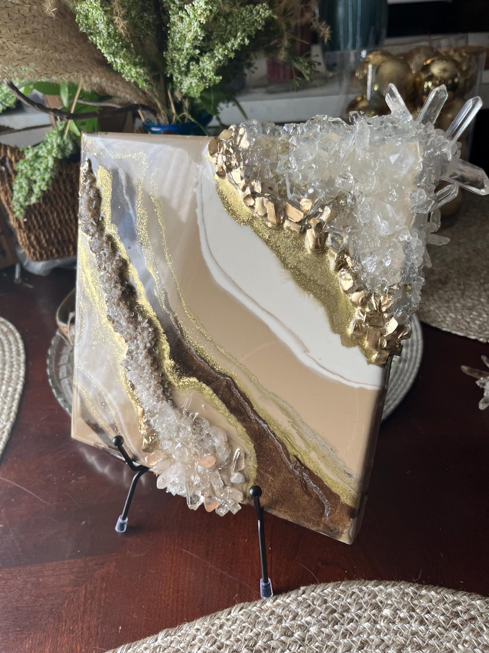 Handmade Crystal Geode Artwork: Natural Quartz & Carnelian Gemstone ...