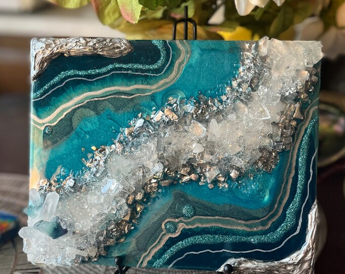 Geode Resin Artwork With Genuine Gemstones Quartz and Fluorite Handmade ...