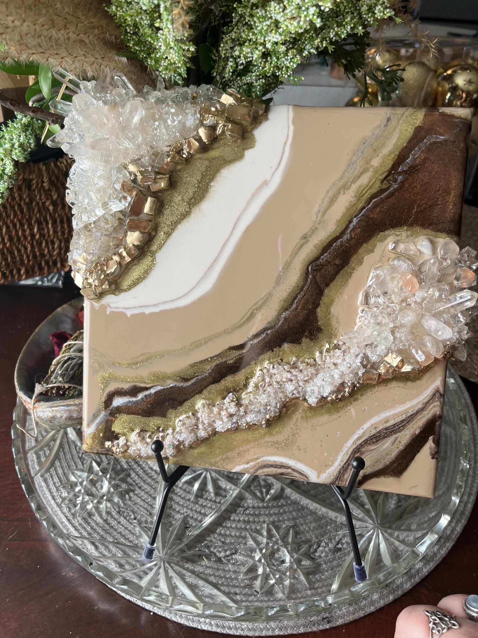Handmade Crystal Geode Artwork: Natural Quartz & Carnelian Gemstone ...