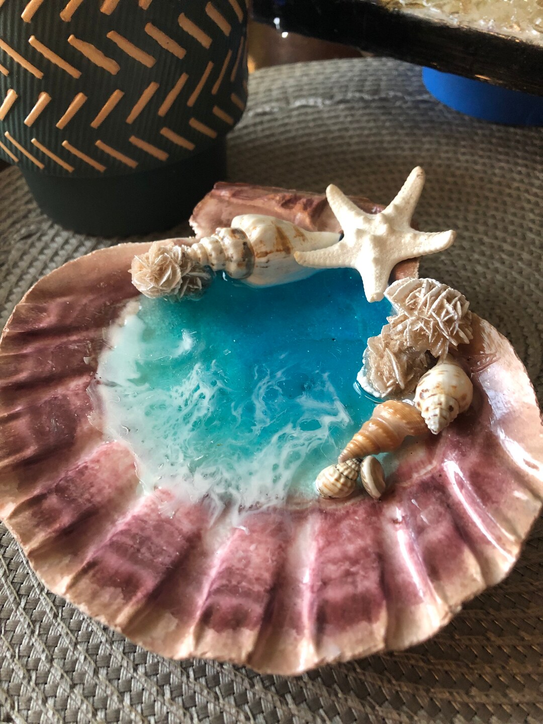Seashell Mini Ocean Trinket Dish Handmade With Genuine Desert Rose ...