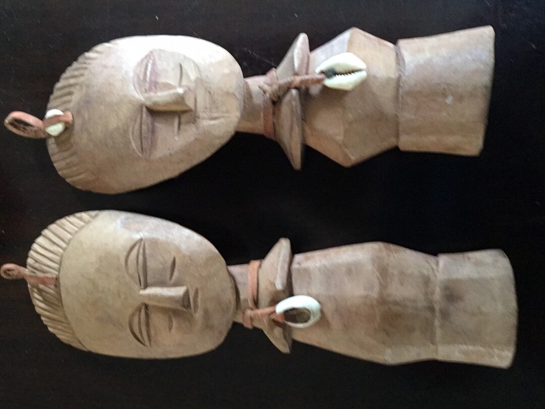 Two Hand Carved Figures From the Ivory Coast. Figures Represent a Man ...