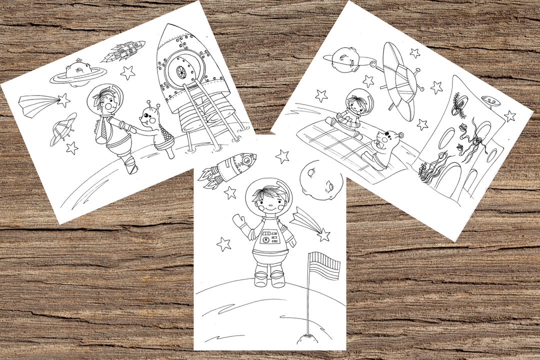 The Little Astronaut Coloring Pages (3 Pcs) - Etsy