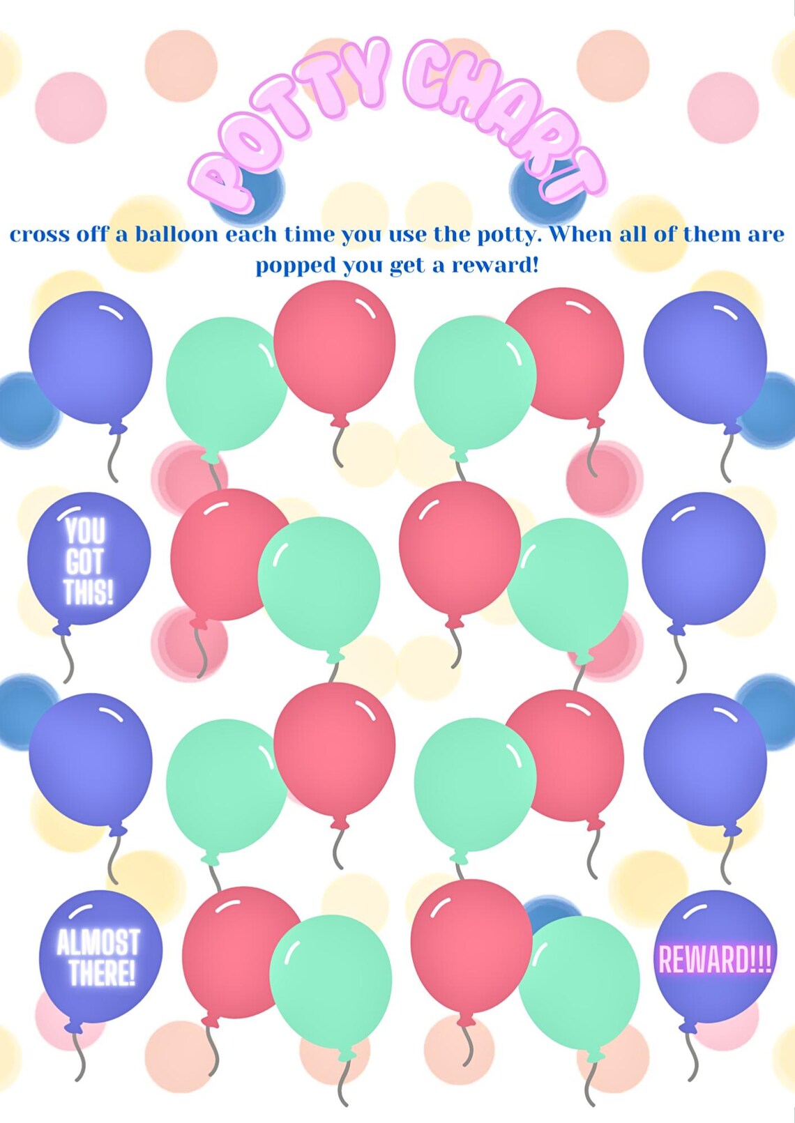 Popping Balloons Potty Chart. Digital Download. Potty Chart. Potty ...