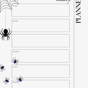 Spider Planner Single Page Download. Weekly Planner/ Spiders/ Halloween ...
