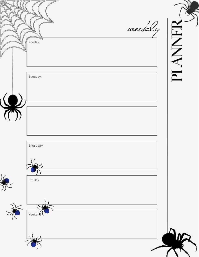 Spider Planner Single Page Download. Weekly Planner/ Spiders/ Halloween ...