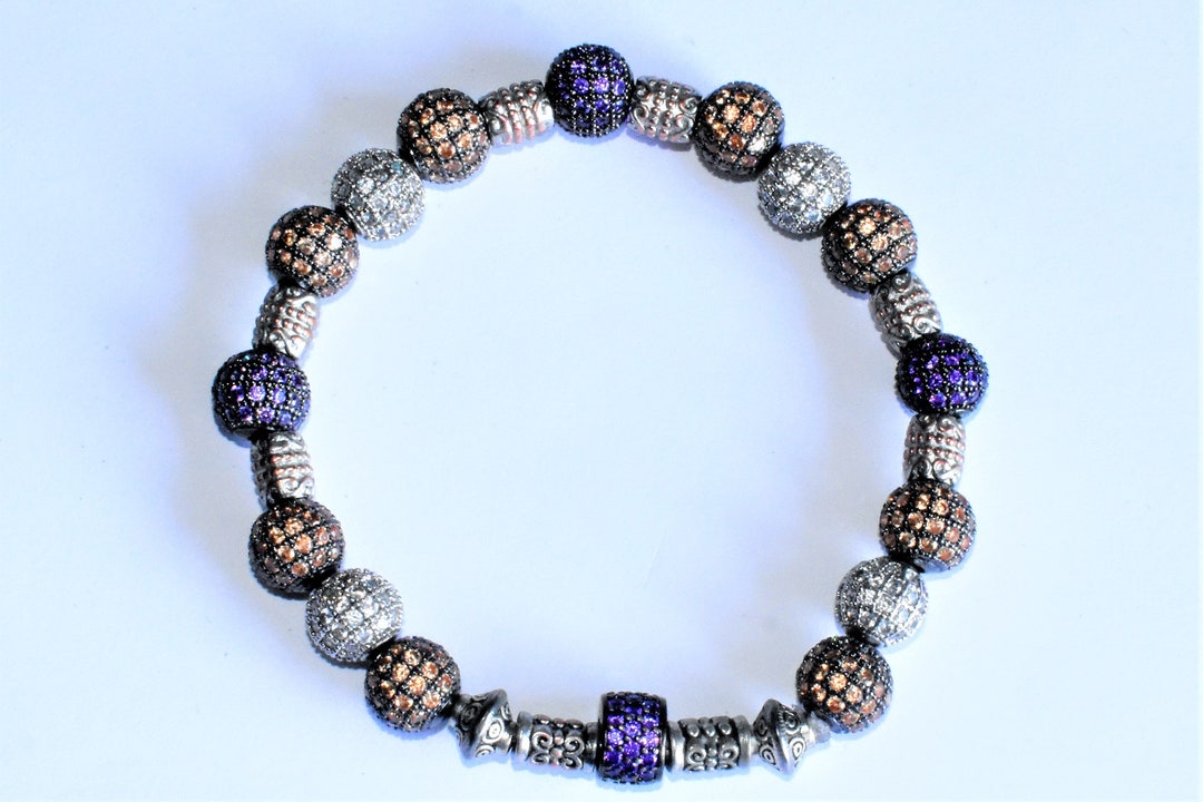 Bracelet - Shinny Metal Mico Pave CZ Crystal Beads Shinny Rhinestones ...