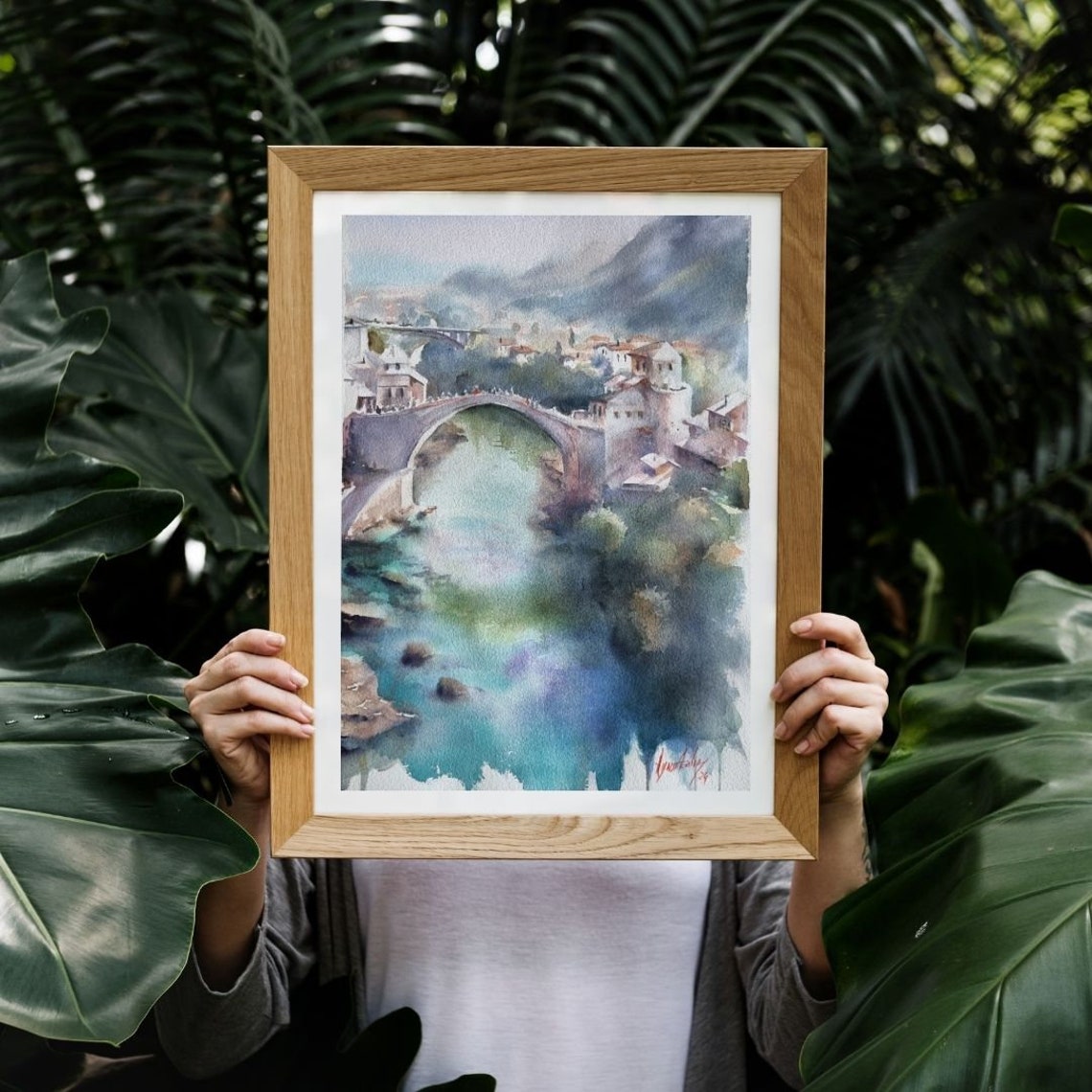 Mostar Bridge Painting, Original Watercolor Artwork, Handmade Wall ...