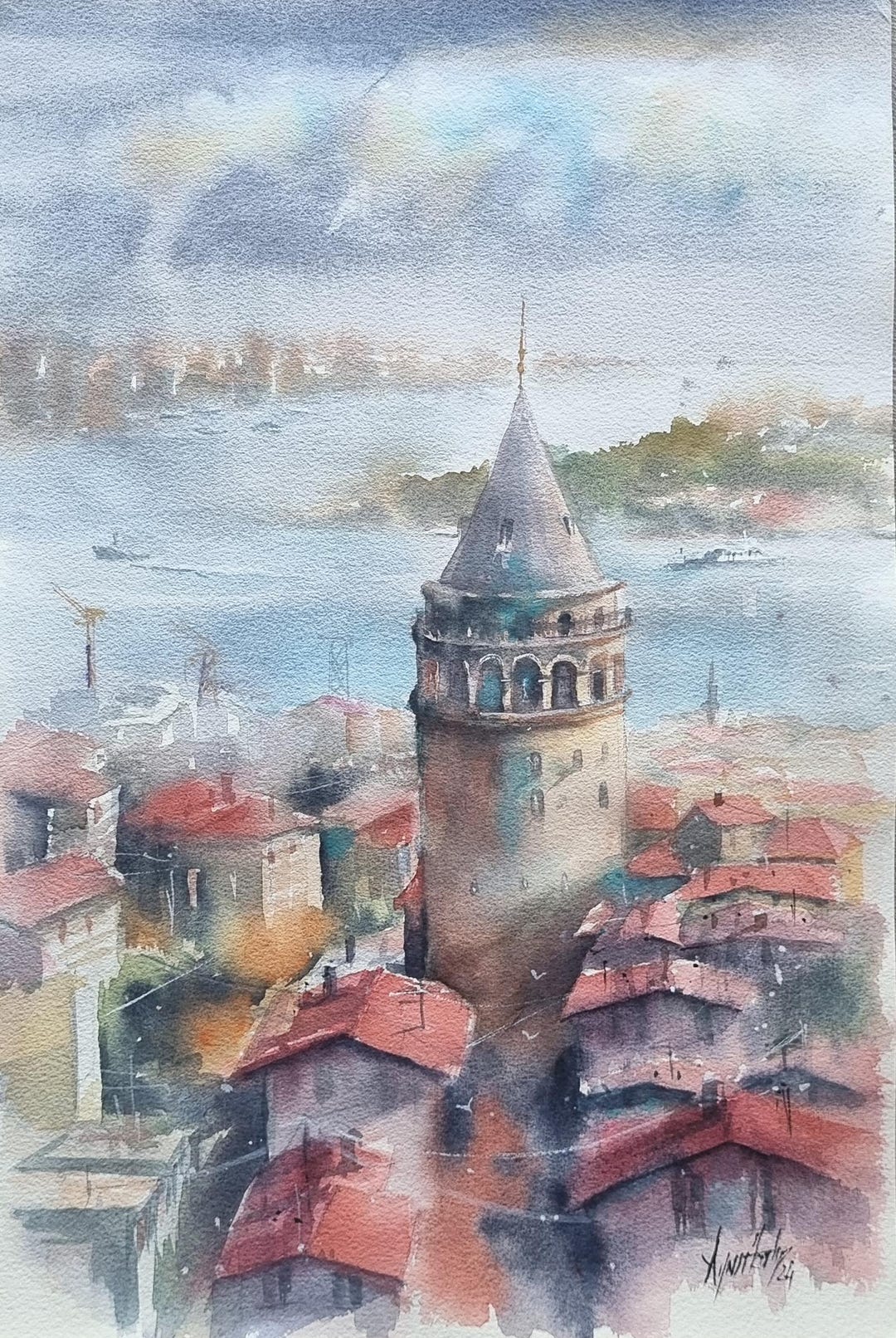 Galata Tower Original Watercolor Painting – Istanbul Wall Art ...