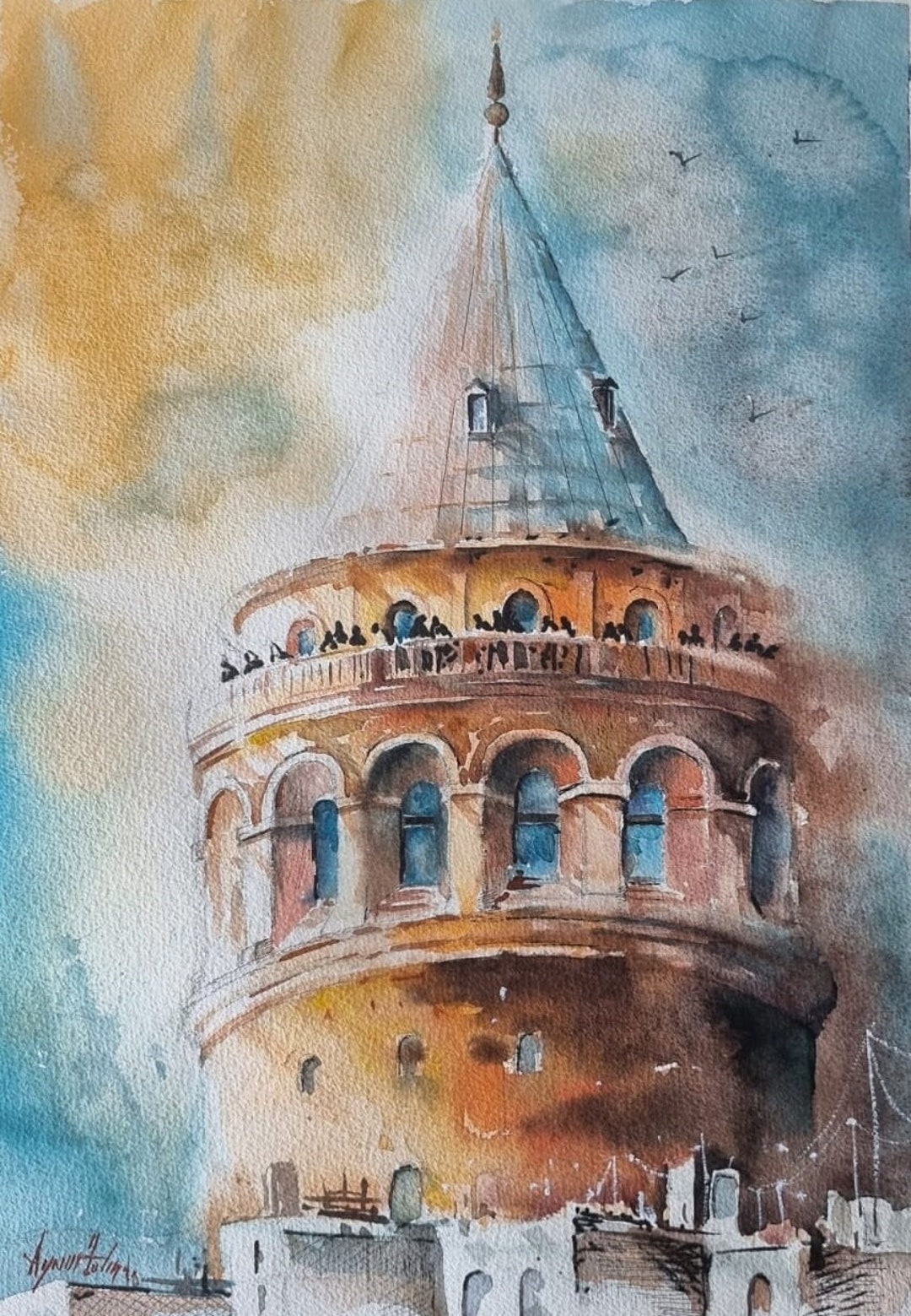 An Istanbul Architecture, Galata Original Watercolor Painting, Galata ...