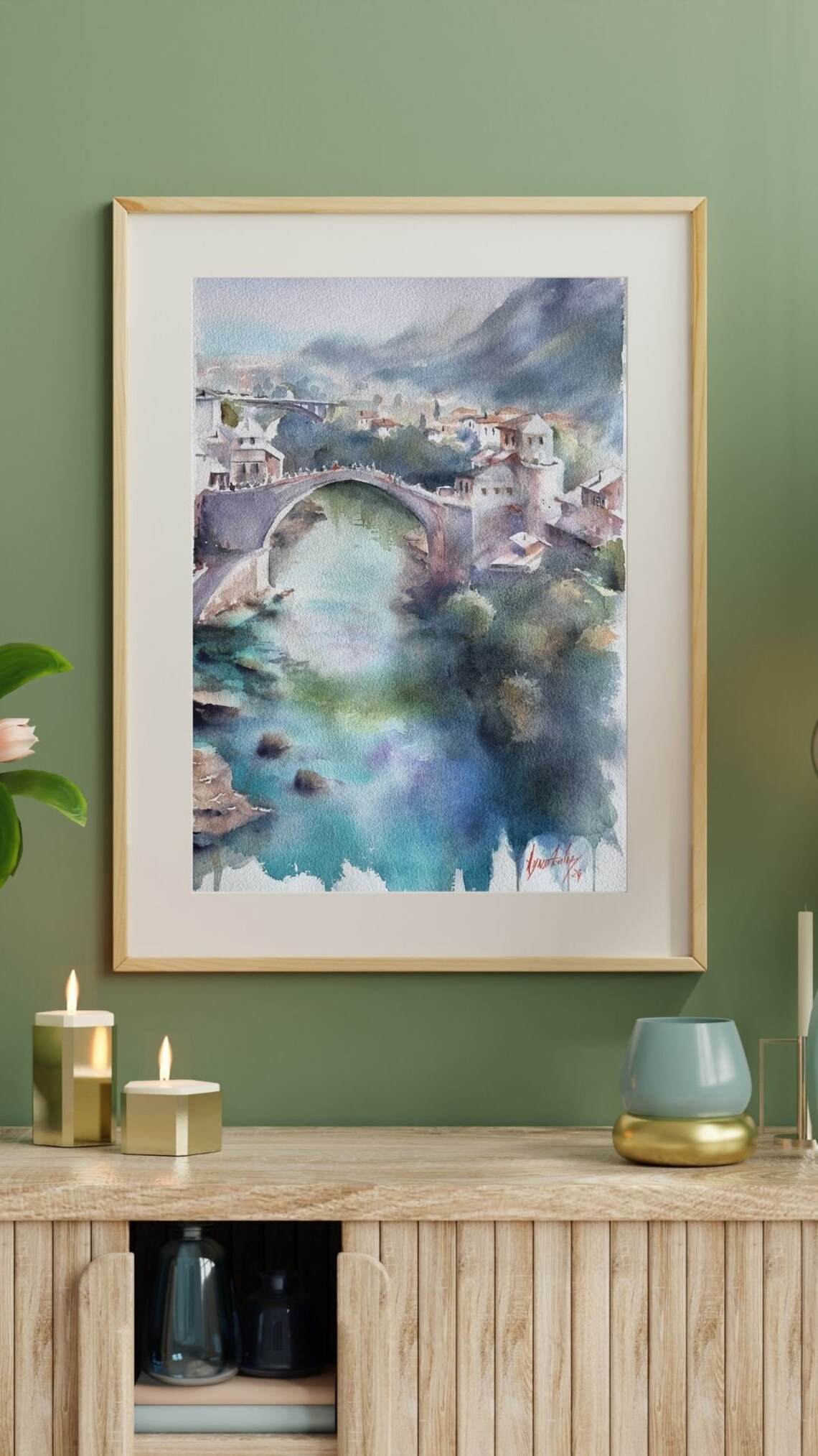 Mostar Bridge Painting, Original Watercolor Artwork, Handmade Wall ...