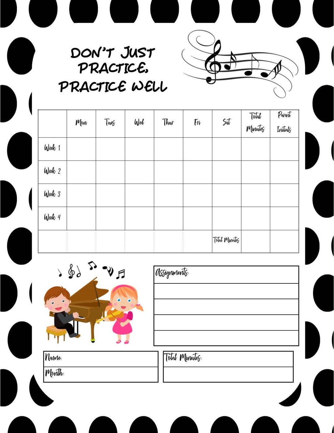 Music Practice Sheet With Black Dots - Etsy