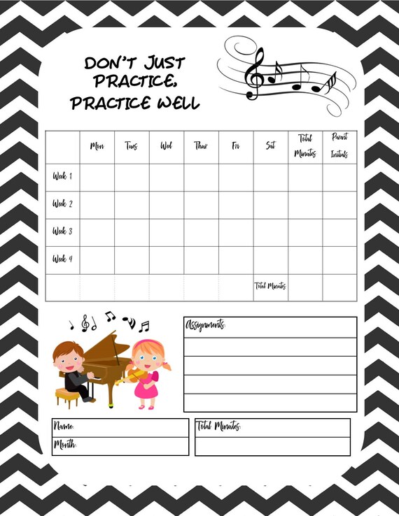 Music Practice Sheet With Dark Grey Chevron | Etsy