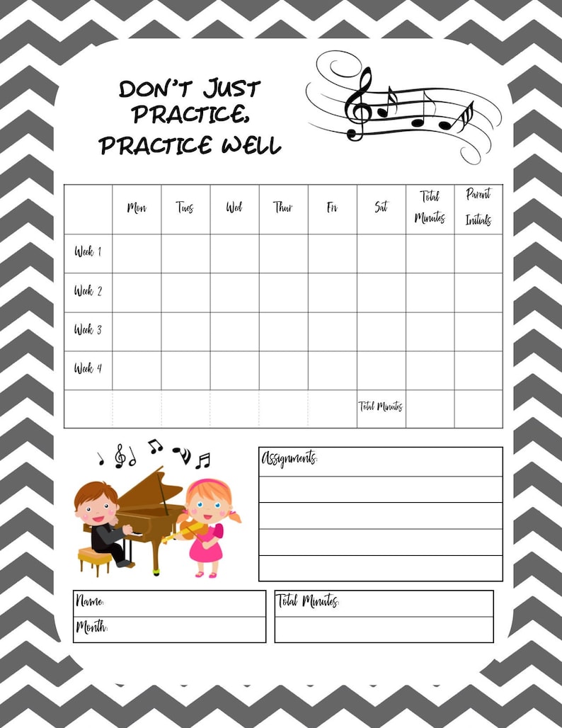 Music Practice Sheet With Grey Chevron - Etsy