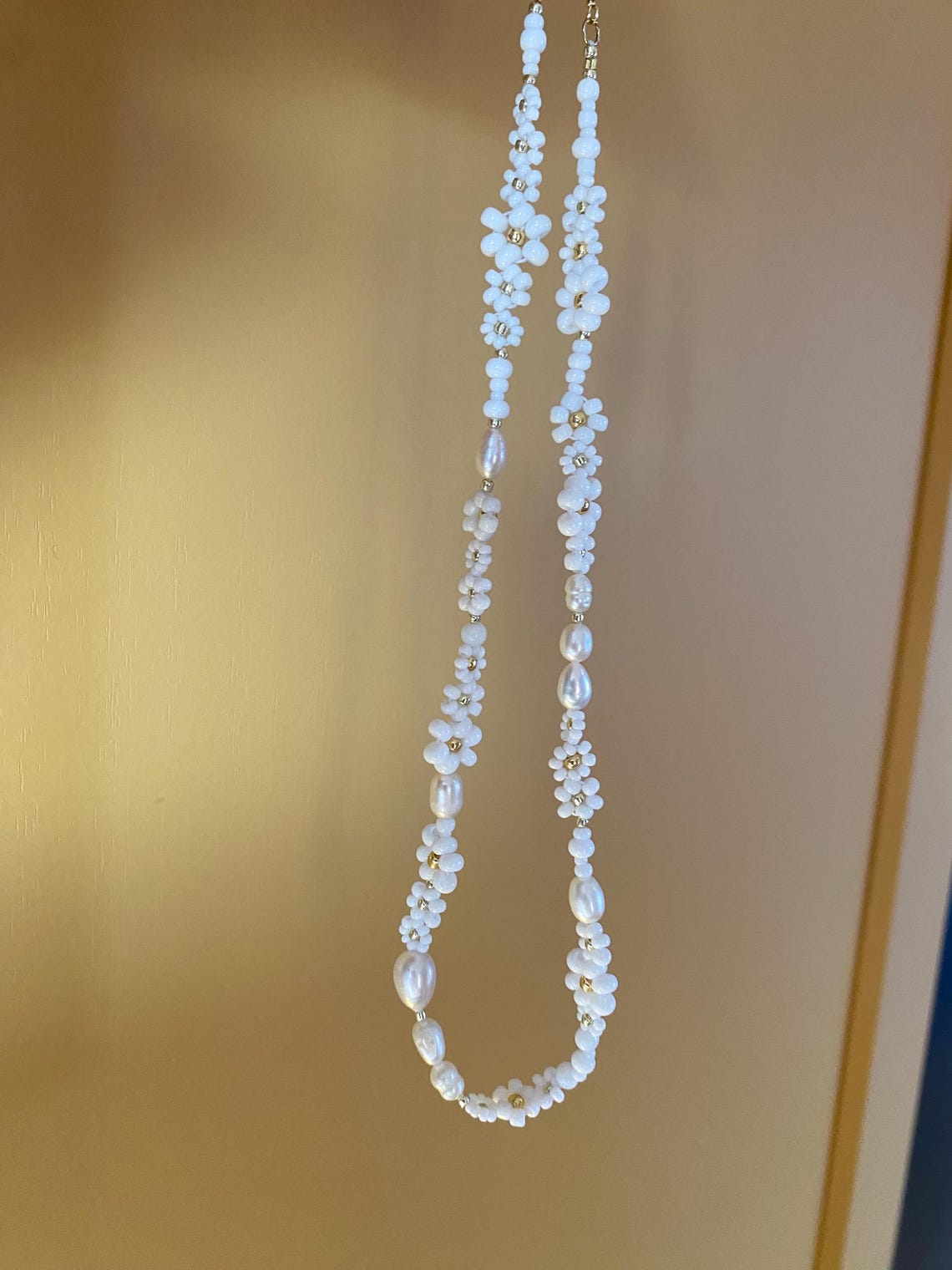 Cute Beaded Daisy Flower Pearl Necklace/white Flower Pearl Necklace ...