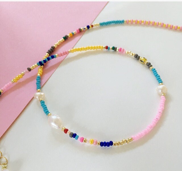 Rainbow Bead Necklace.seed Bead Collar.funky Bead Choker.beach - Etsy