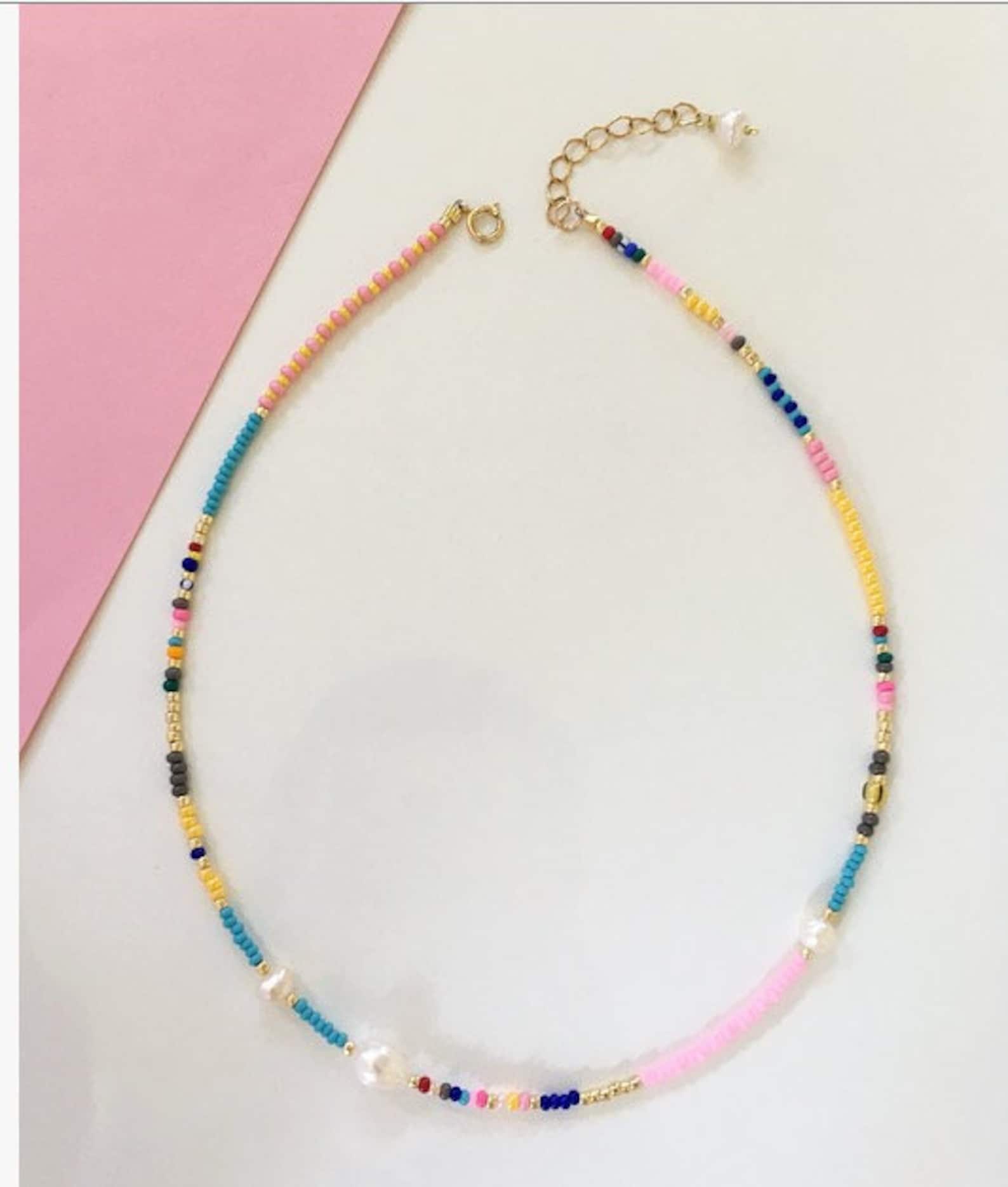Rainbow Bead Necklace.seed Bead Collar.funky Bead Choker.beach - Etsy