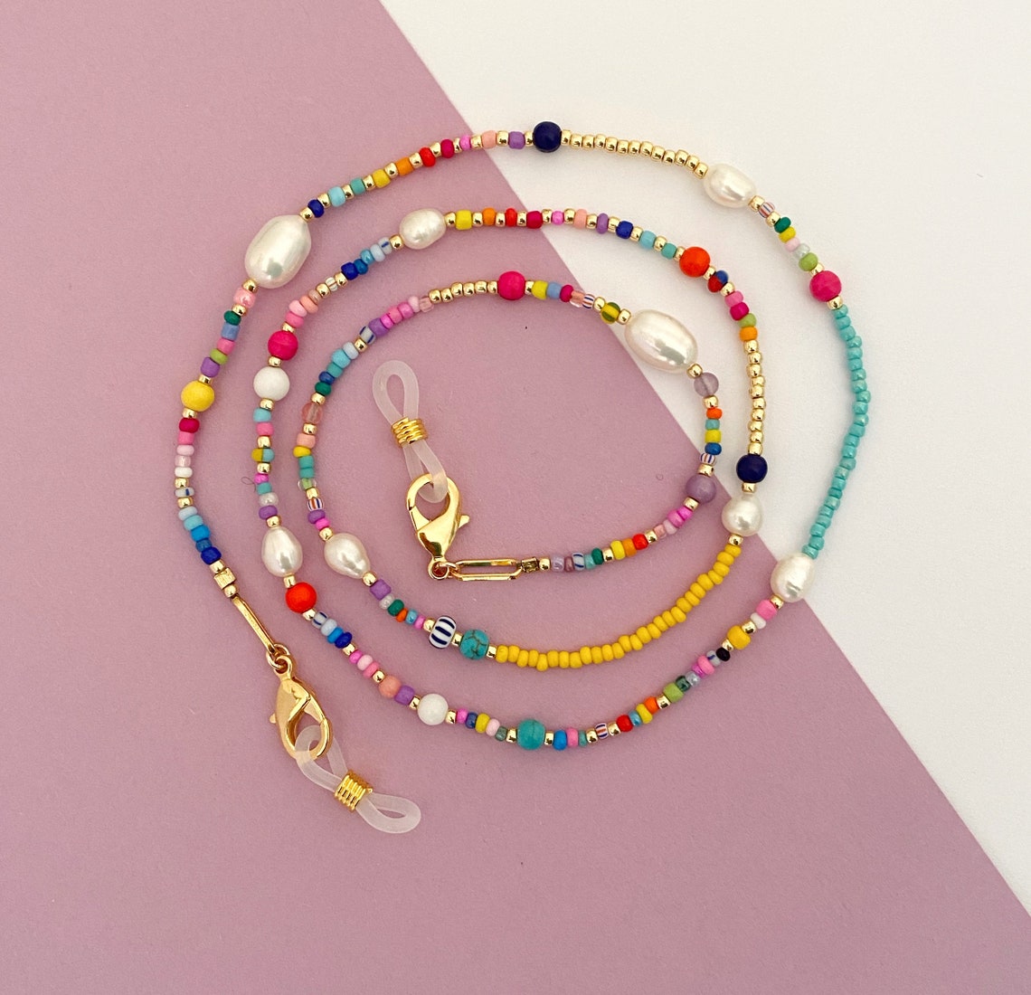 Color Bead Pearl Face Mask Chain Necklace/pearl and Beads | Etsy