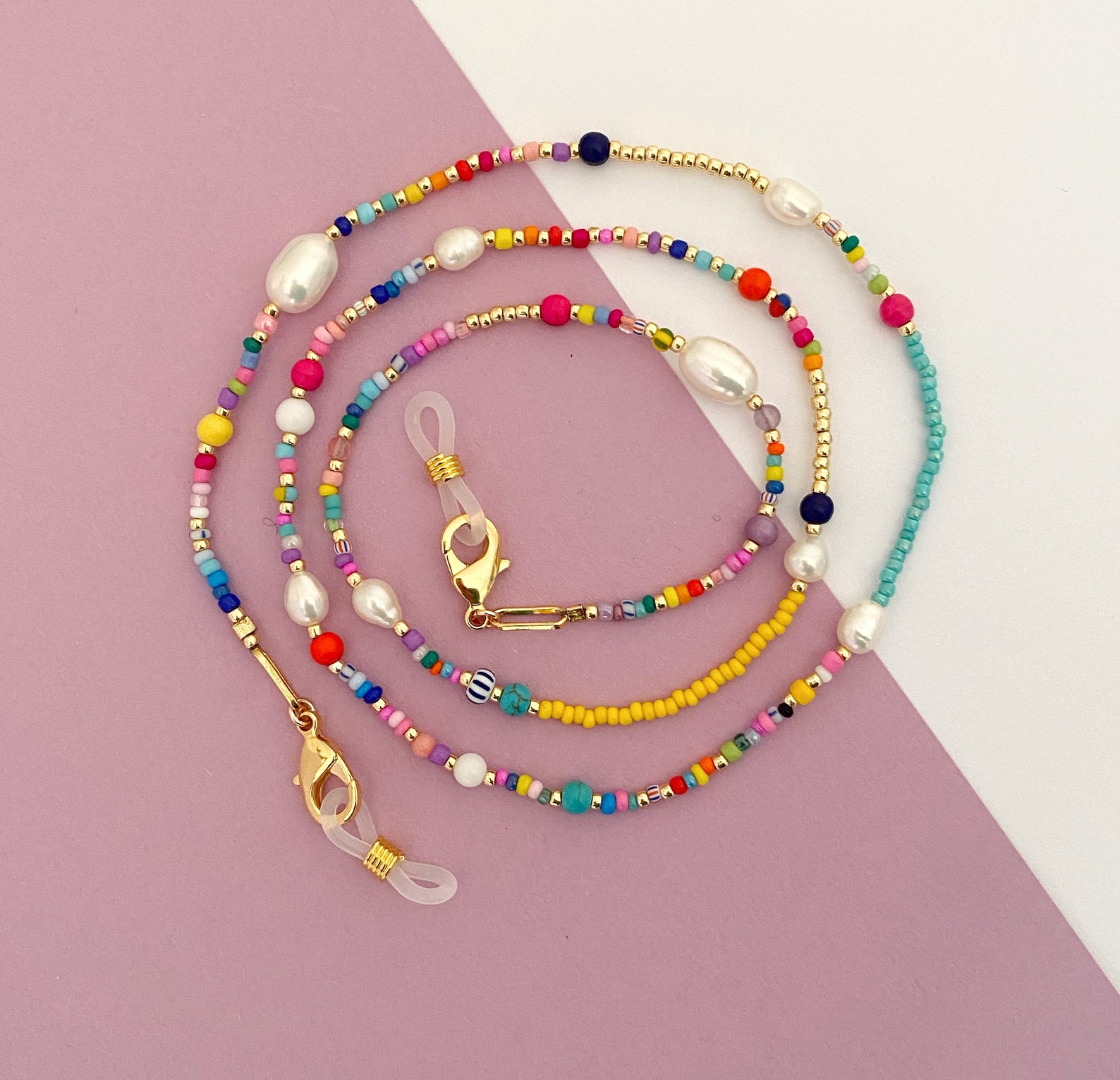 Color Bead Pearl Face Mask Chain Necklace/pearl and Beads | Etsy