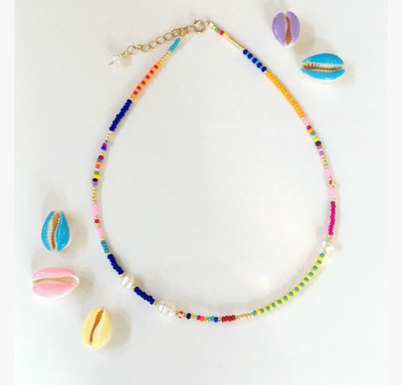 Multicolored Seed Beed Necklace/pearl Bead Necklace/dainty Bead ...