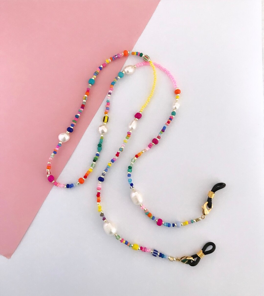 Color Bead Face Mask Chain Necklace. Pearl and Beads Eyeglass Chain ...