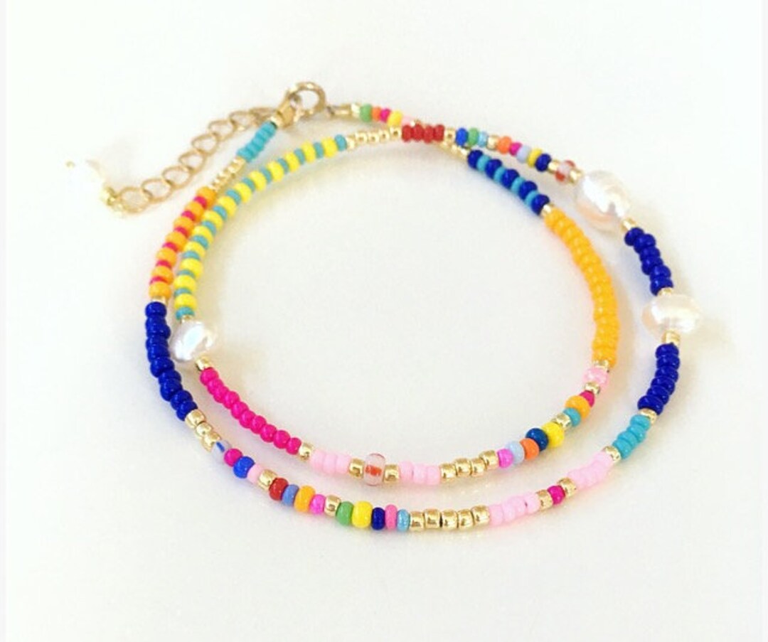 Multicolored Seed Beed Necklace/pearl Bead Necklace/dainty Bead ...