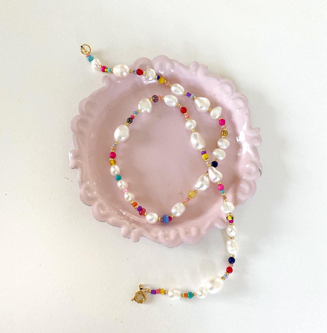 Pearl Gemstone Bead Necklace/beaded Pearl Necklace/ - Etsy