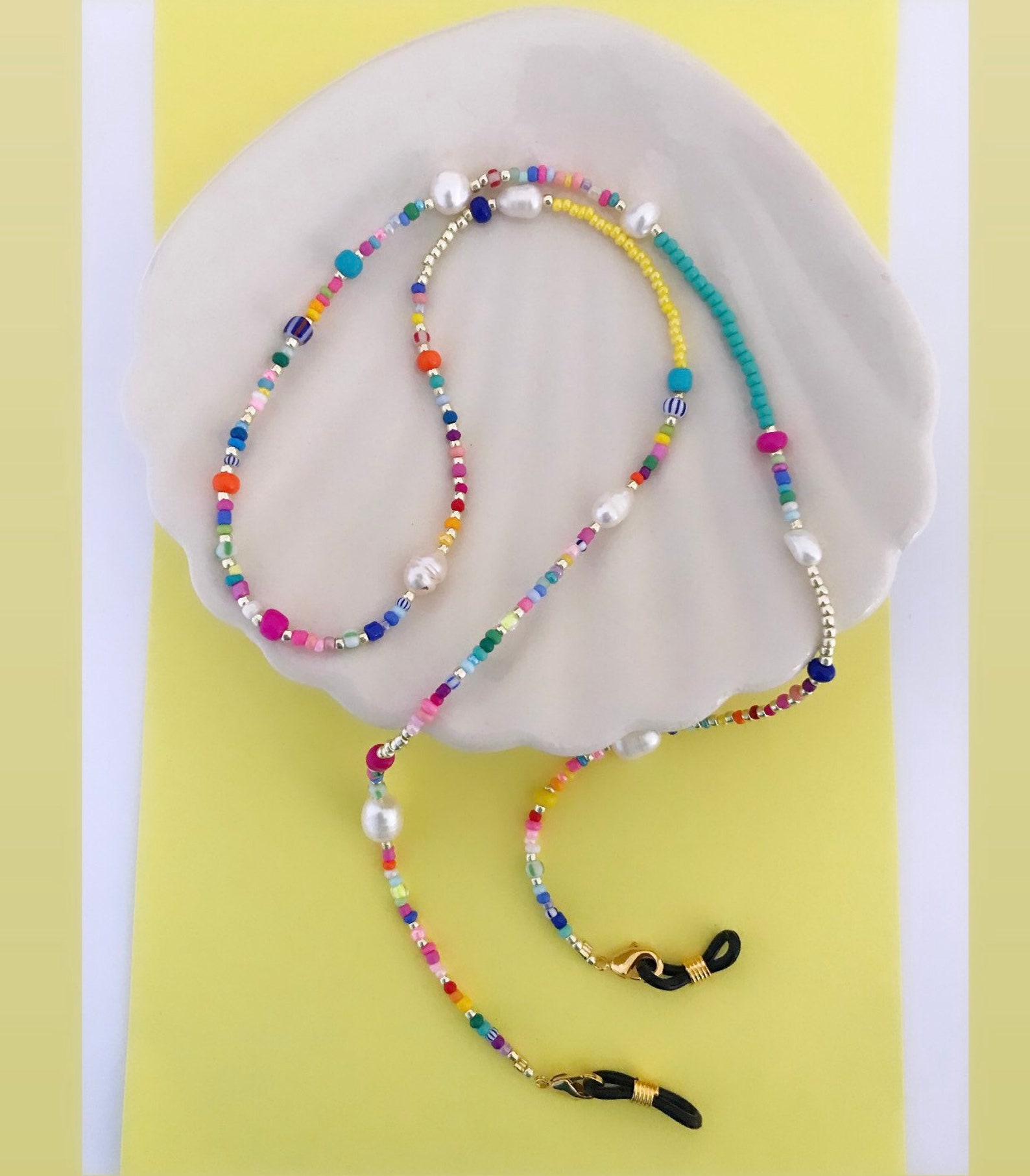 Color Bead Pearl Face Mask Chain Necklace/pearl and Beads Eyeglass ...